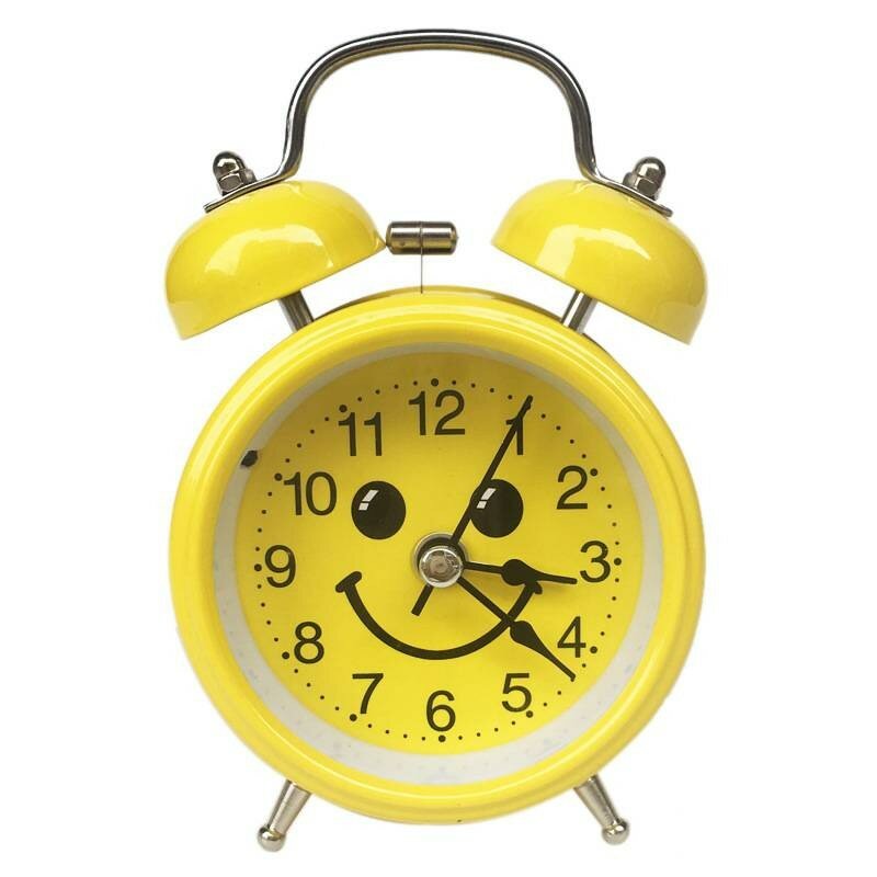 Аналоговые часы желтая улыбка двойной колокол аниме с металлическим корпусом с радиосинхронизацией синий, тихий будильник