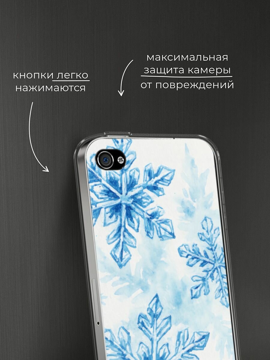 Чехол на Apple iPhone 4/4S / Айфон 4/4S с принтом "Акварельные снежинки" — фото 1