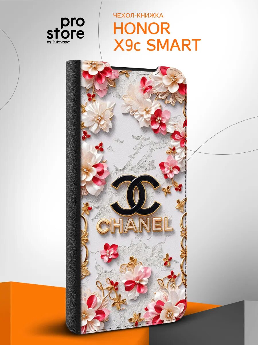 Чехол книжка для Honor X9c Smart / Хонор Х9с Смарт защитный, черный, с рисунком