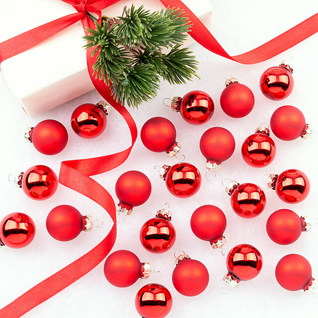 Набор стеклянных шаров 2.5 см красный mix, 24 шт, Winter Deco, 010256