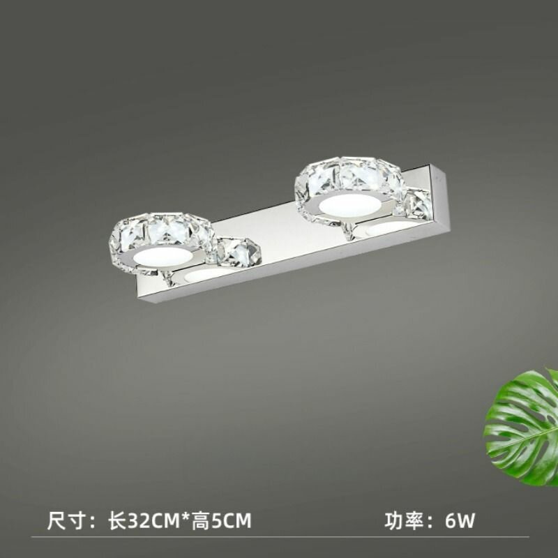 LED Светильник для Зеркала в Ванную, Хрустальное Бра с 2-6 Плафонами, Нержавеющая Сталь, Влагозащищенный (IP44)
