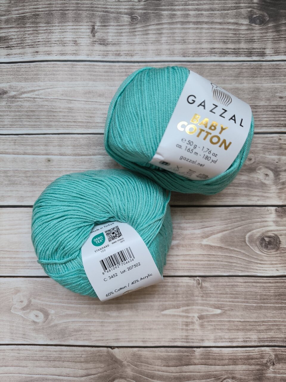 Пряжа Gazzal baby cotton, цвет 3452 св лазурь, набор 2 мотка, вес мотка 50 гр, длина нити 165 м (Газзал беби катон)