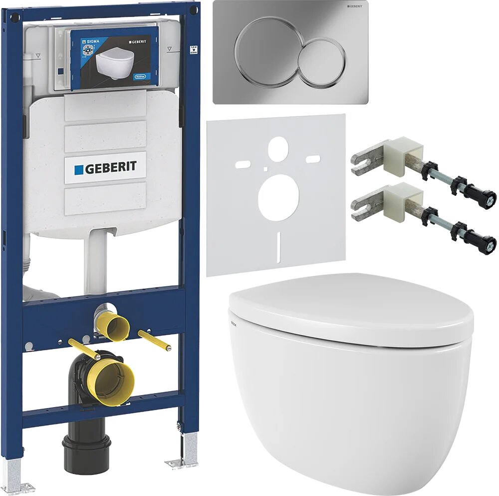 Комплект Унитаз подвесной BOCCHI Etna белая / Крышка белая, с микролифтом / Инсталляция Geberit Duofix UP 320 111.300.00.5, Кнопка Sigma хром, Крепления к стене, Шумоизоляция