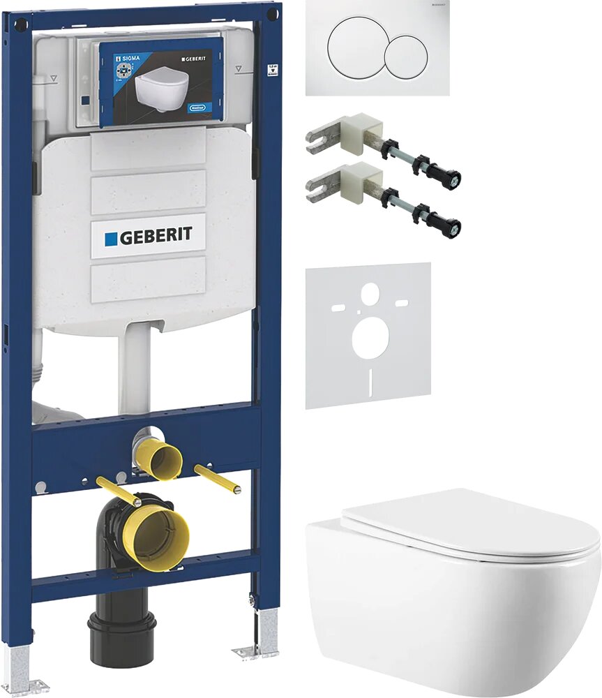 Комплект Унитаз подвесной Vincea Evo VT1-34 / Крепления Geberit Duofix к стене / Шумоизоляция, Инсталляция UP 320 111.300.00.5, Кнопка Sigma белая