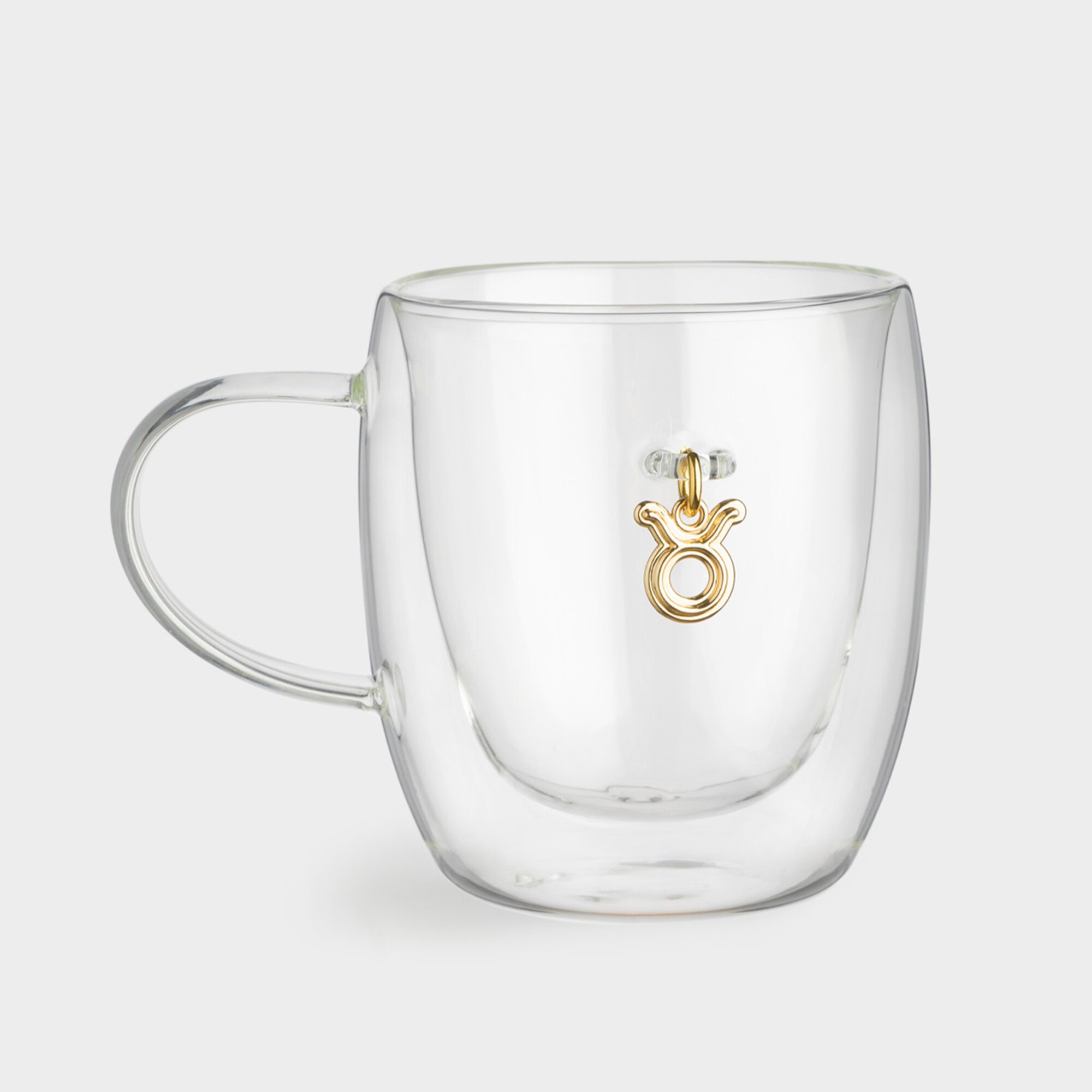 Кружка, 280 мл, стекло Б/металл, с золотистой подвеской, Телец, Air figure zodiac
