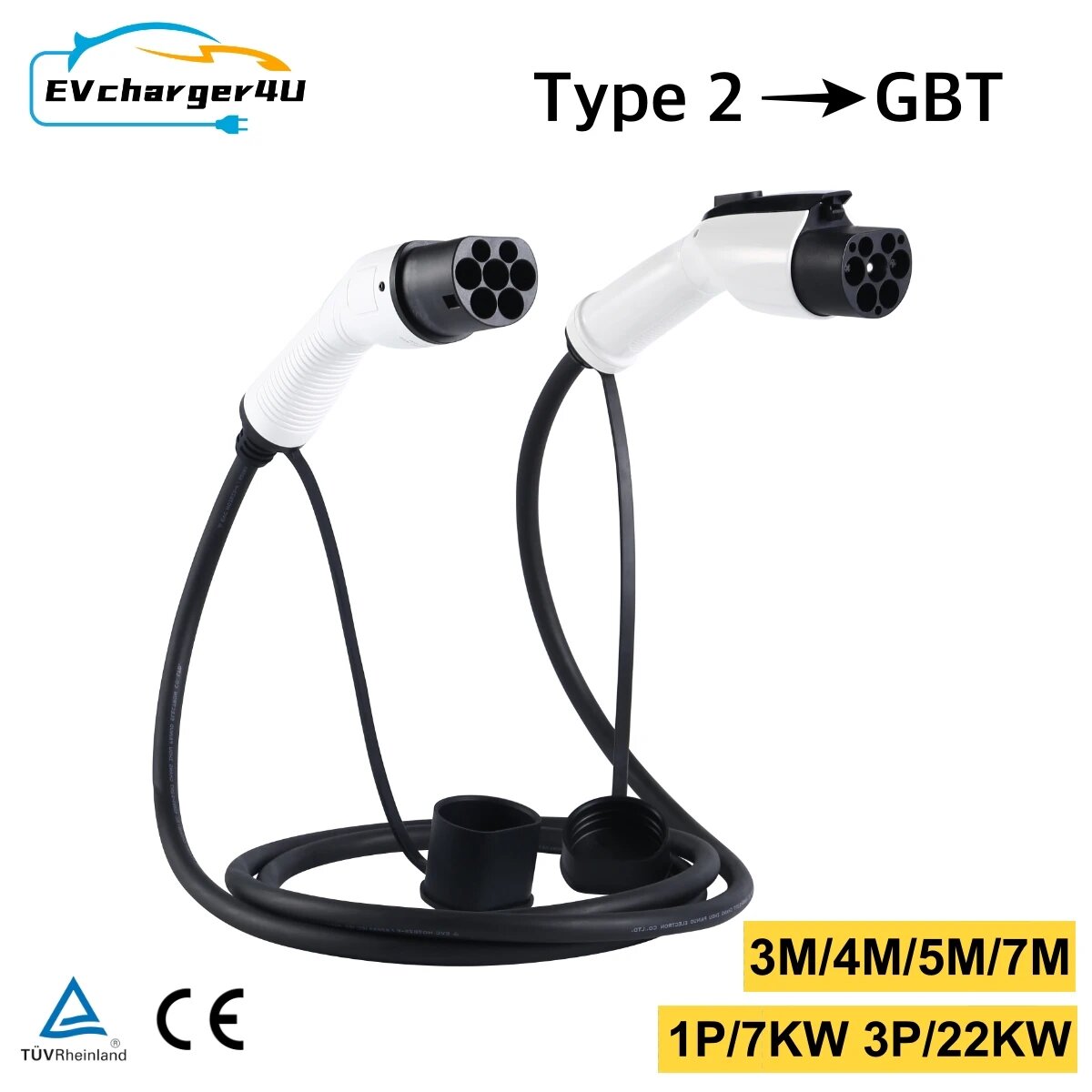 Зарядный кабель EVcharger4U Type 2-GBT EV, 1 фаза, 32 А, 7 м, 7 кВт, 3 фазы, 5 м, 22 кВт, тип электромобиля, 2 шнура GB/T для EVSE 1P 7KW 7M