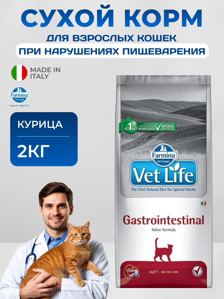 Корм сухой для кошек с курицей Farmina Vet Life GastroIntestinal Cat 2кг