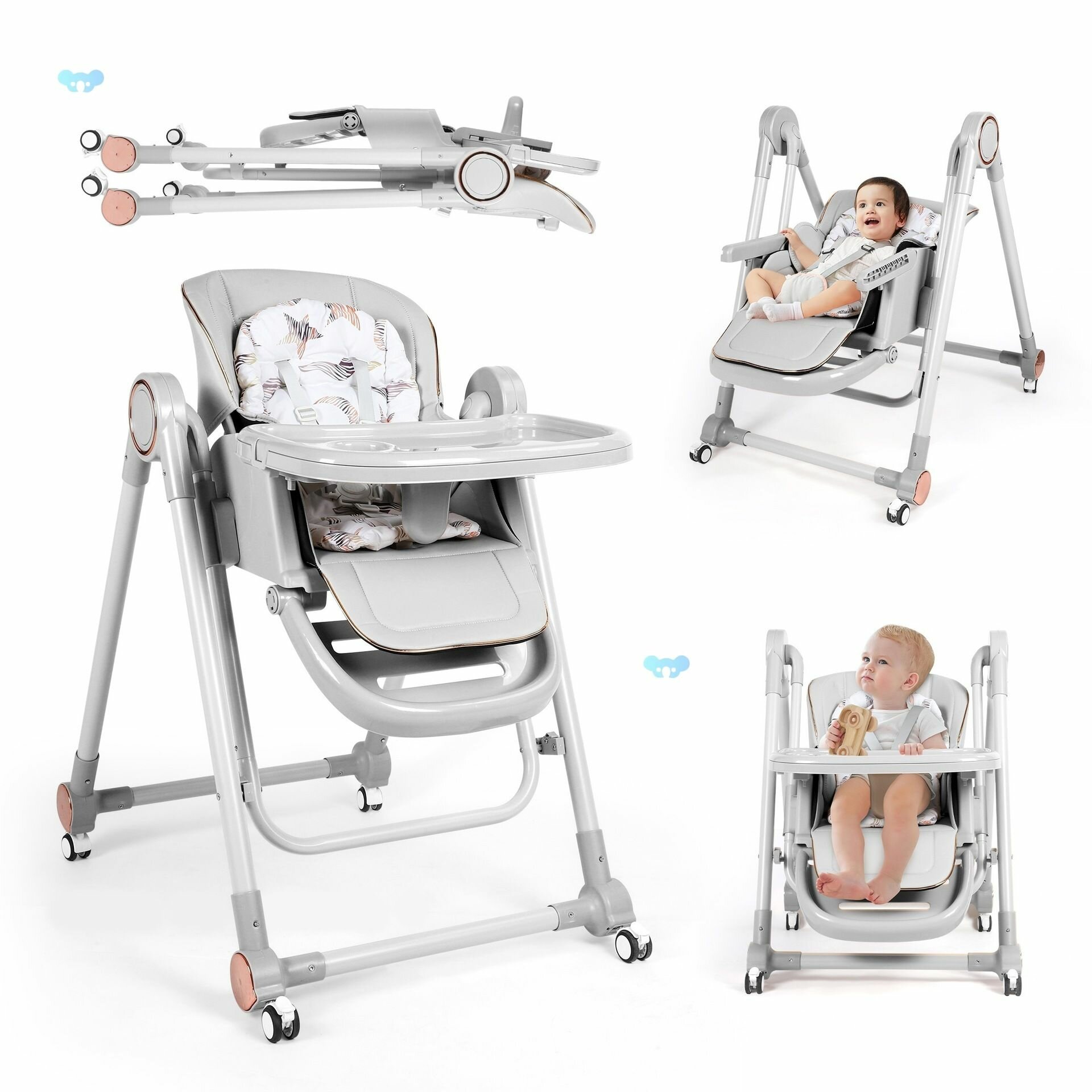 Стульчик качели для кормления 2 в 1, 0+ Milan Rocky Grey
