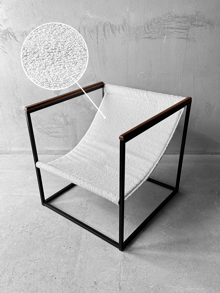 Кресло мягкое удобное для отдыха, уличное, на балкон, веранду, в стиле лофт, минимализм, Симпл белый плюш