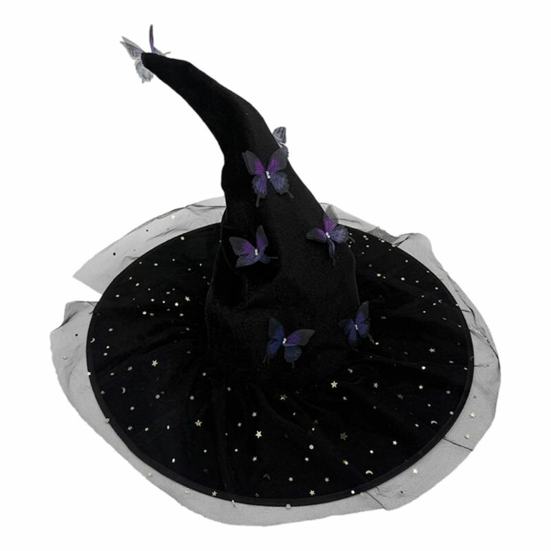 Бархатная плиссированная шляпа ведьмы с углами на Хэллоуин-Фиолетовая