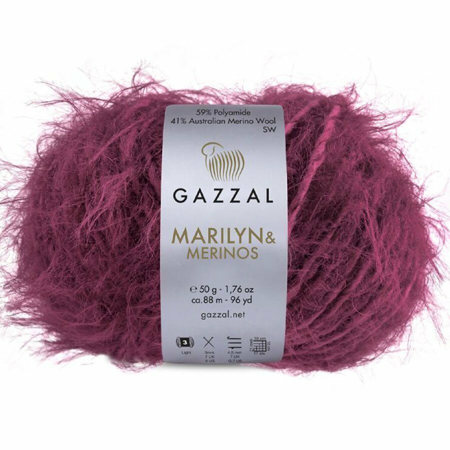 Пряжа Gazzal MARILYN & MERINOS 8267 винный (5 мотков)