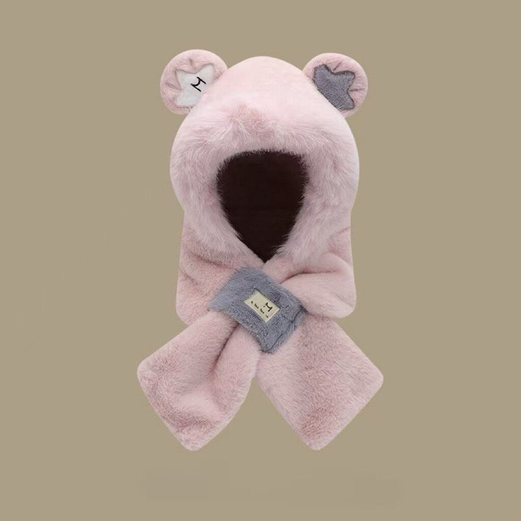 Шапка и шарф с лисьими ушками, универсальная шапка для женщин, зимняя милая плюшевая пушистая зверюшка, плюс шарф, комплект из двух предметов