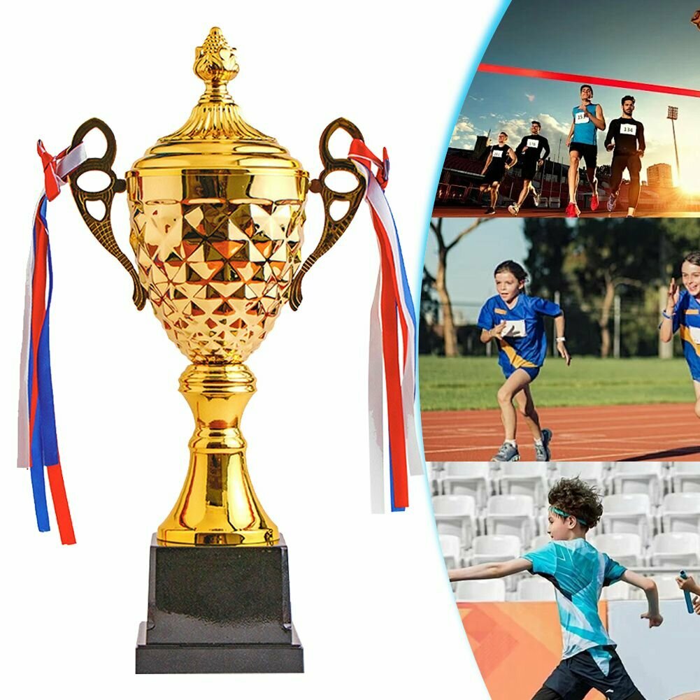 Спортивный металлический трофей, высота кубка 33 см, приз для победителя