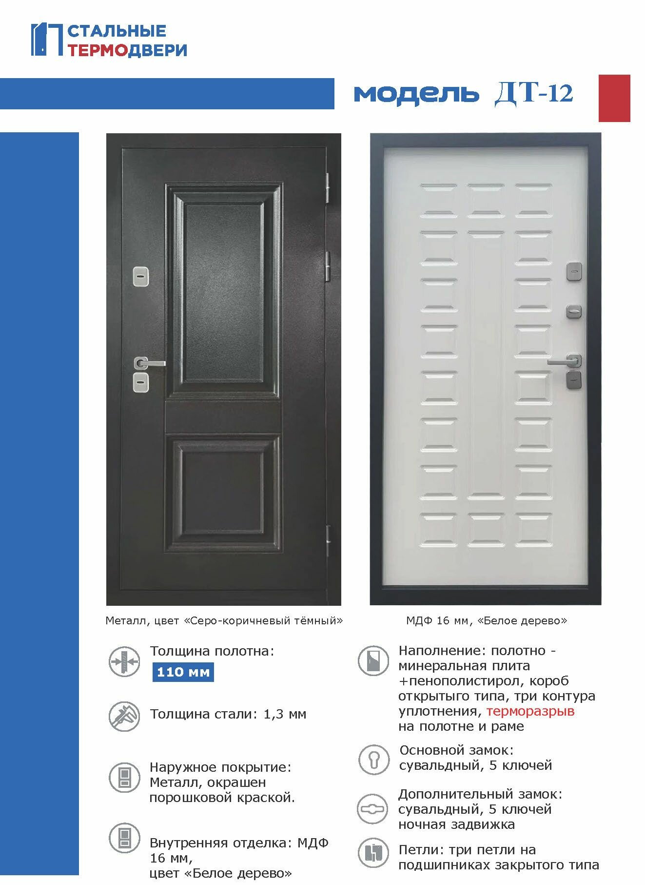 Входная Дверь Комфорт ДТ-12 металл/панель с Терморазрывом 860х2050 Правая наружу