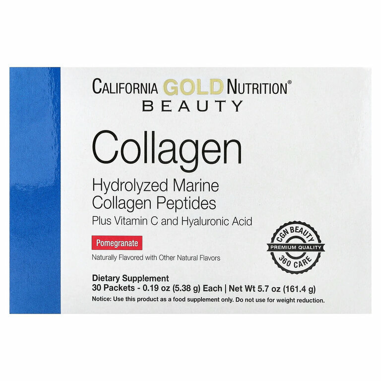 California Gold (Solumeve), Collagen Peptides, Vitamin C & Hyaluronic, Пептиды коллагена, витамин C и гиалуроновая кислота, гранат, 30 пакетиков по 5,37 г