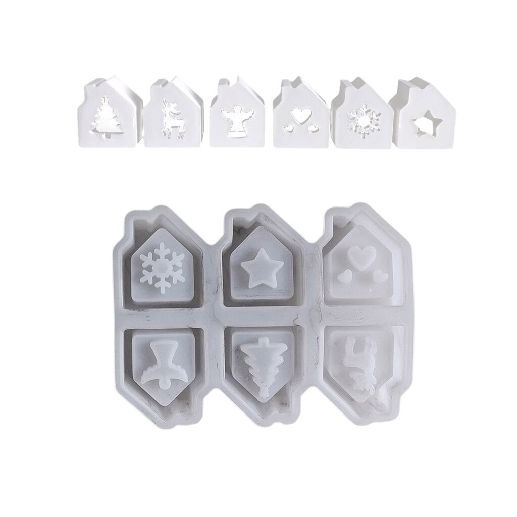 Креативная Силиконовая форма с 6 полостями для дизайна домов с рассеянным светом Идеально подходит для поделок ручной работы и праздничных украшений