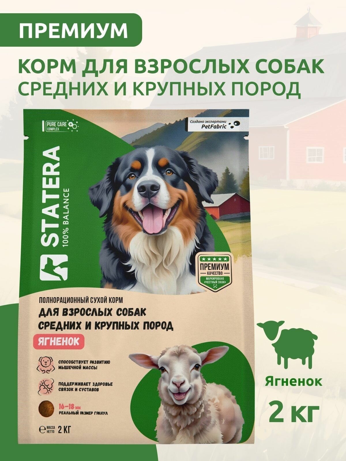 Statera - Сухой полнорационный корм для взрослых собак средних и крупных пород с ягненком (2кг)