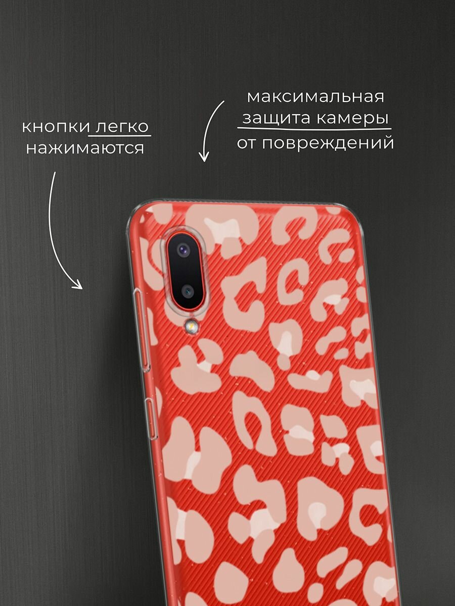 Чехол на Samsung Galaxy A02 / Самсунг Галакси А02 с принтом Паттерн бежевый леопард, прозрачный — фото 1