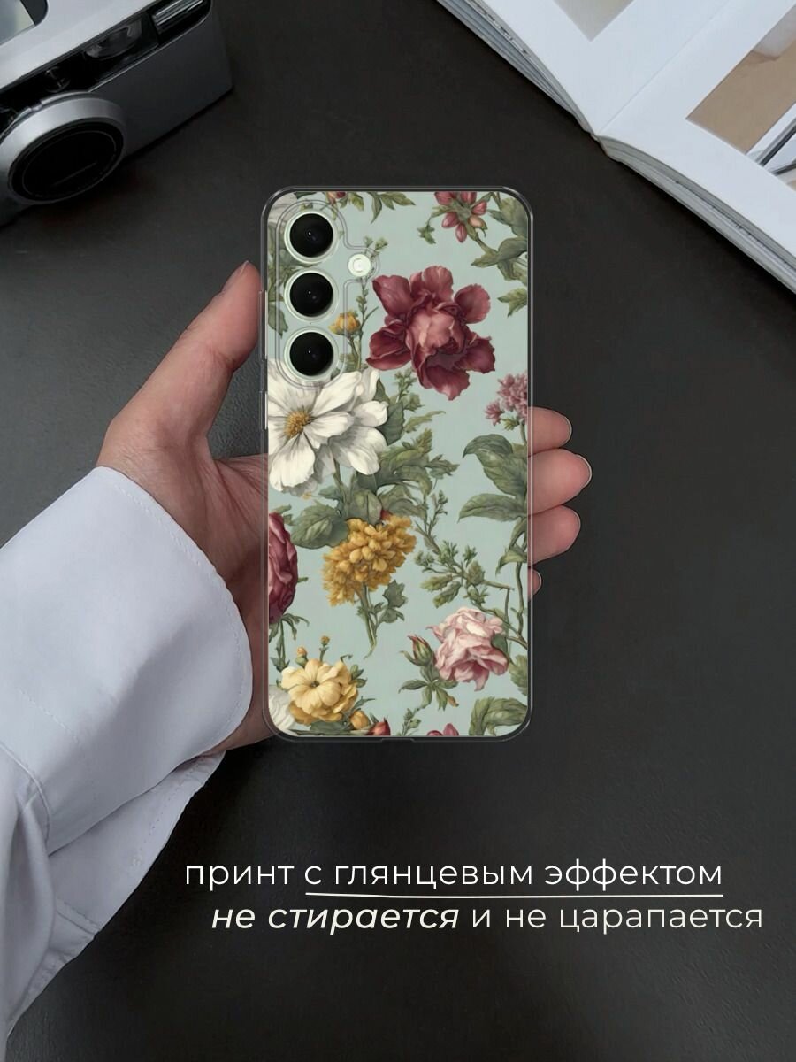 Чехол на Samsung Galaxy S25 Plus / Самсунг S25 Плюс с принтом Акварельные красные цветы — фото 1