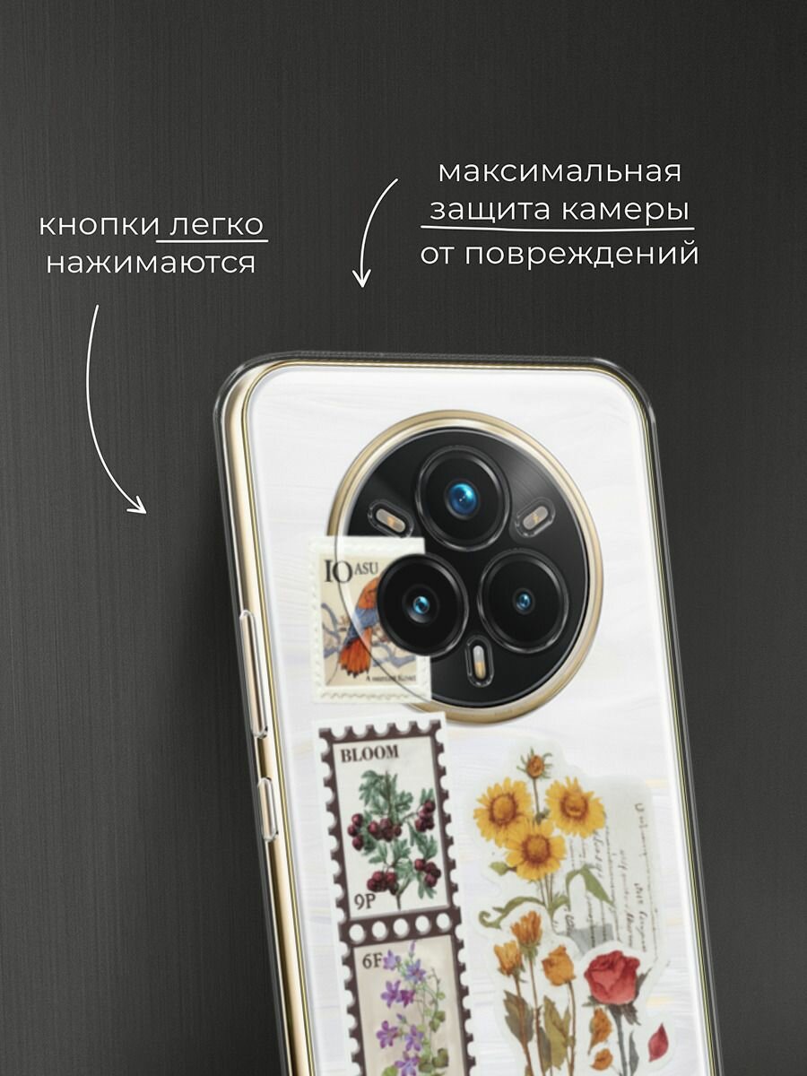 Чехол на Realme 14 Pro+ / Реалми 14 Про+ с принтом Марки с цветами — фото 1
