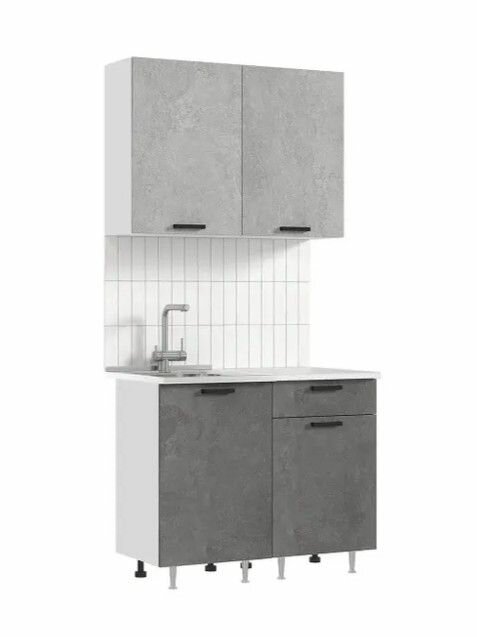 Кухонный гарнитур 1м Рио NEW бетон светлый/бетон темный, белый со столешницей, МИФ
