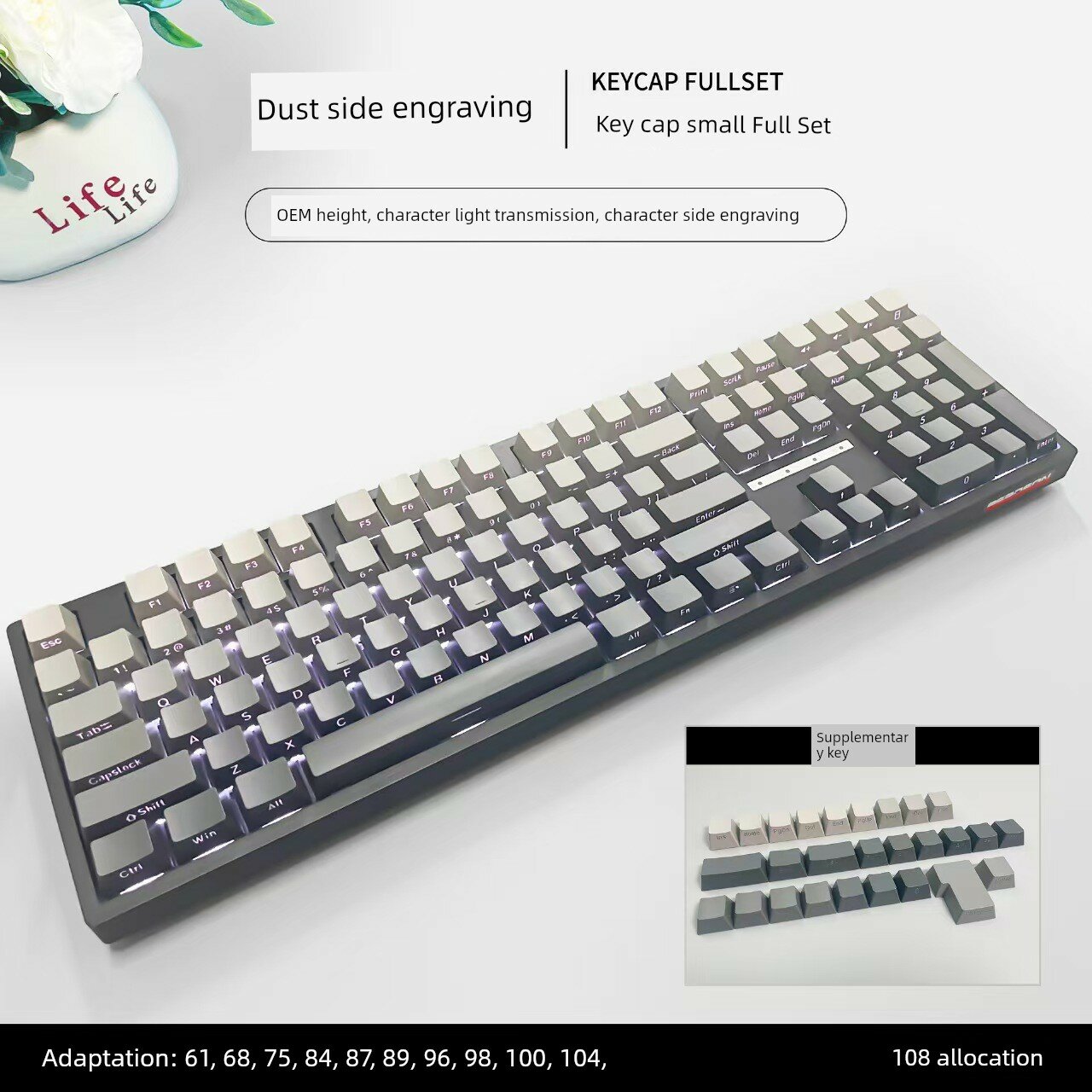 Градиентные полупрозрачные кейкапы для механической клавиатуры, PBT, OEM, цвет «румяна», простые градиентные кейкапы,