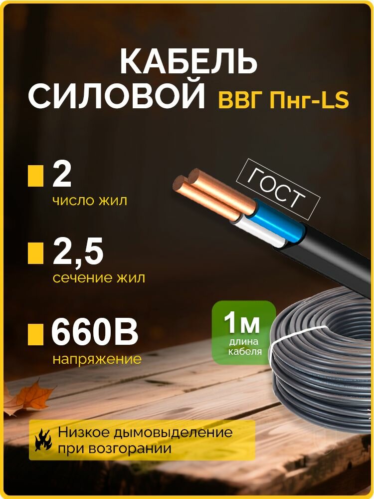 Кабель силовой ВВГ 2х2.5 Пнг-LS ГОСТ 1 метр для прокладки в жилых и офисных зданиях