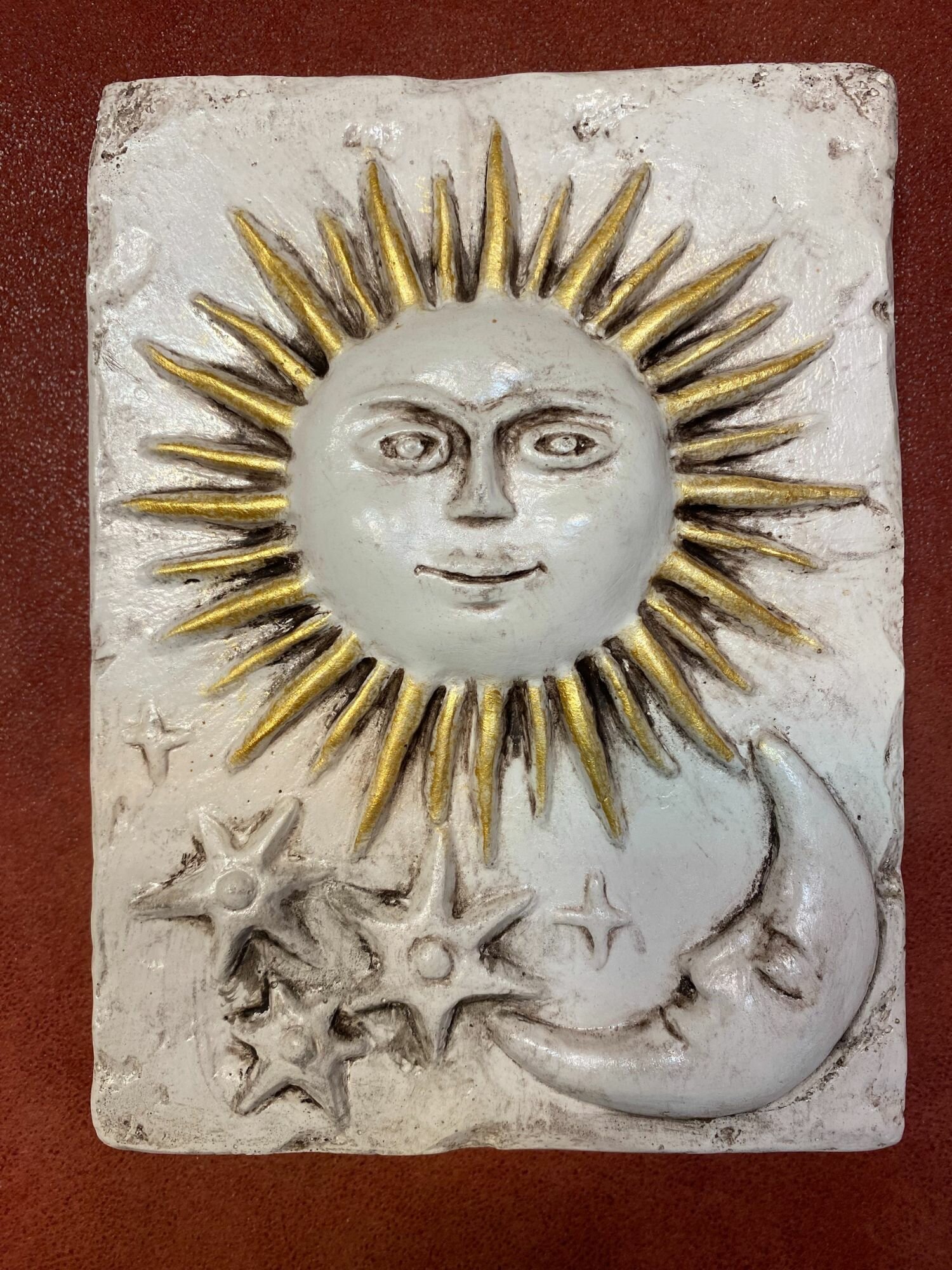 Авторское панно барельеф Солнце луна, ручная работа, 20х15 см