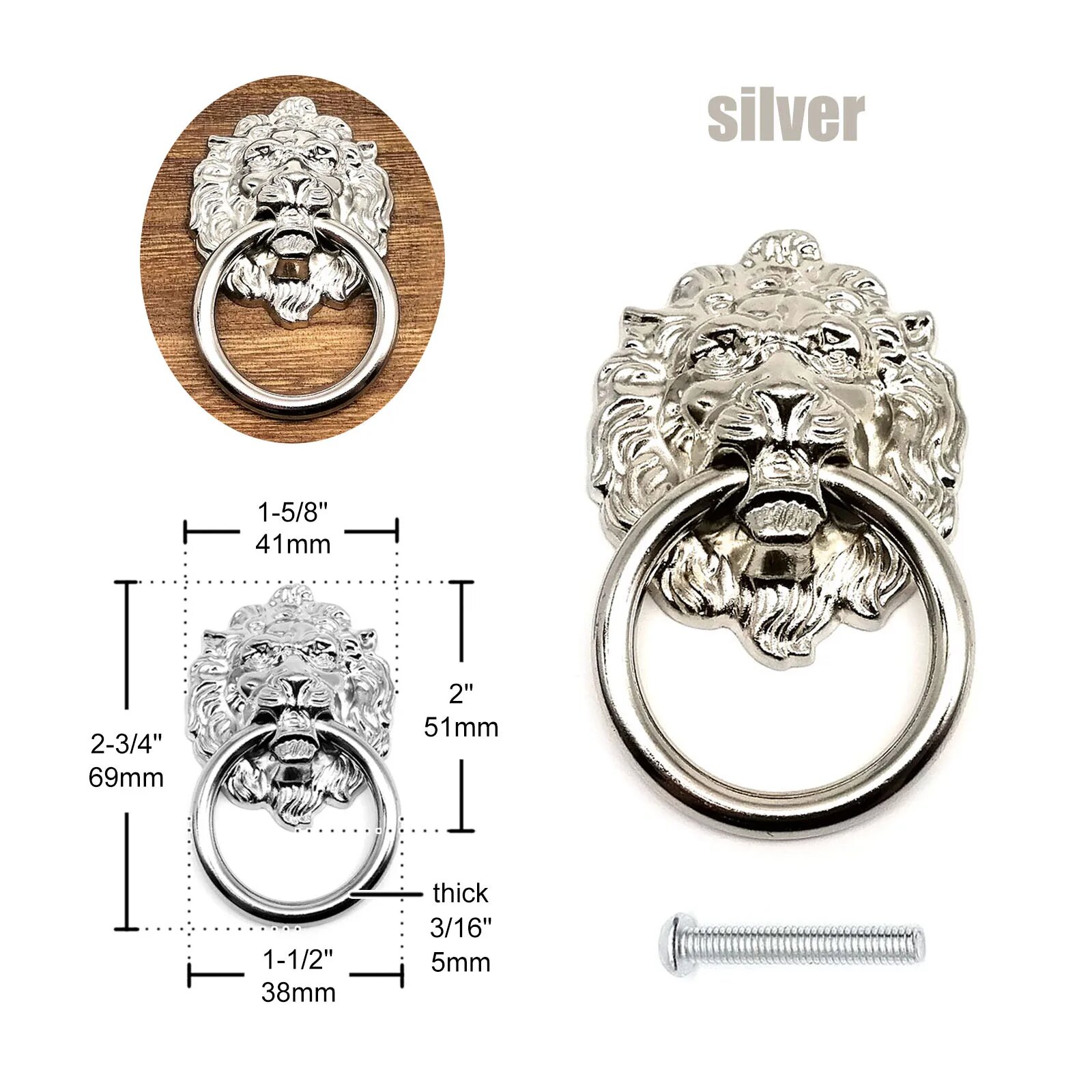 Ручка Lion Head серебряная, 4 шт.