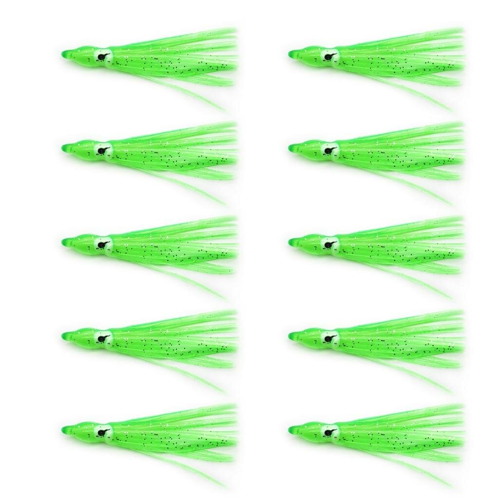 10шт Светящиеся Осьминог Джиг Крючки, Зеленый