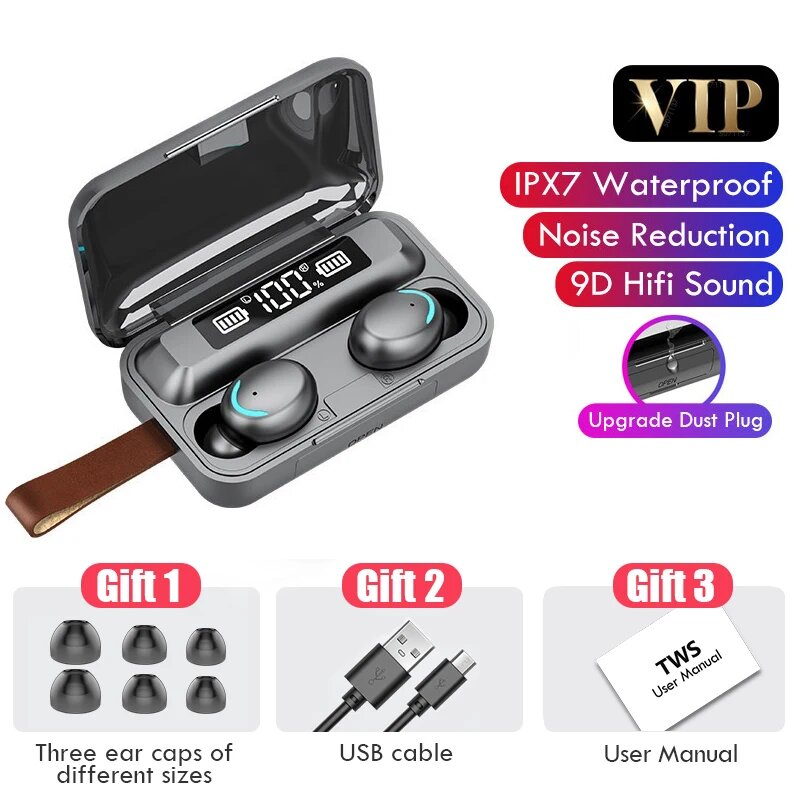 Наушники TWS Bluetooth 5.0 с зарядным устройством емкостью 2200 мАч, беспроводные наушники, 9D Стерео Спортивные водонепроницаемые наушники-гарнитуры с микрофоном