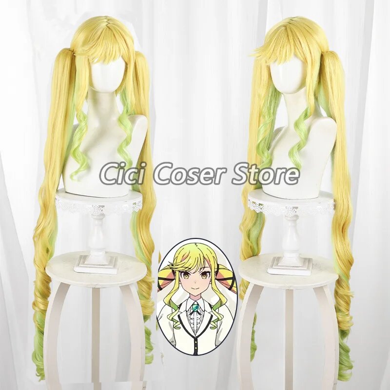 Rock Is a Lady's Modesty Suzunomiya Ririsa Косплей Костюм Женский Chartreuse 100 см Двойной хвост Парик Хэллоуин Карнавал