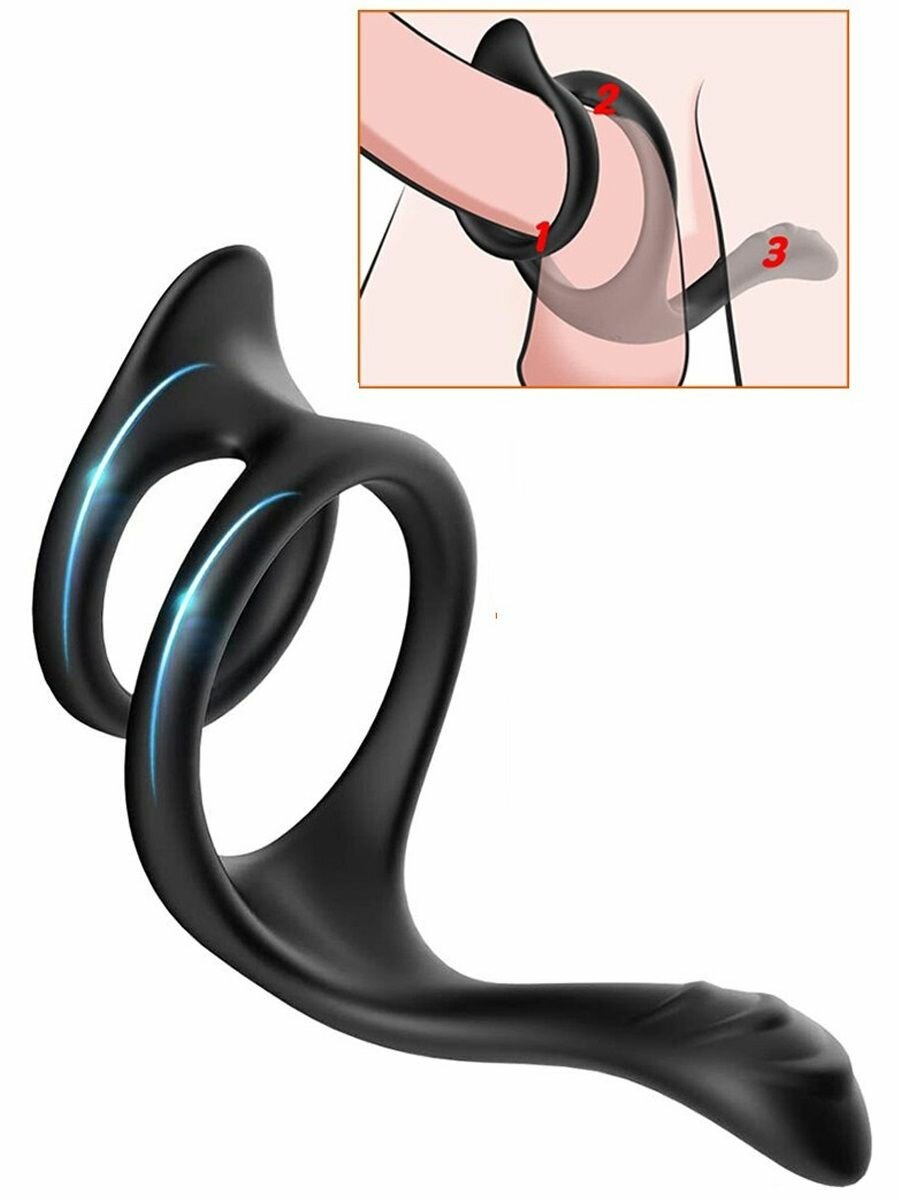 Двойное эластичное силиконое эрекционное кольцо для пениса и мошонки "SILICONE COCK RING AND BALL STRAP" 4см