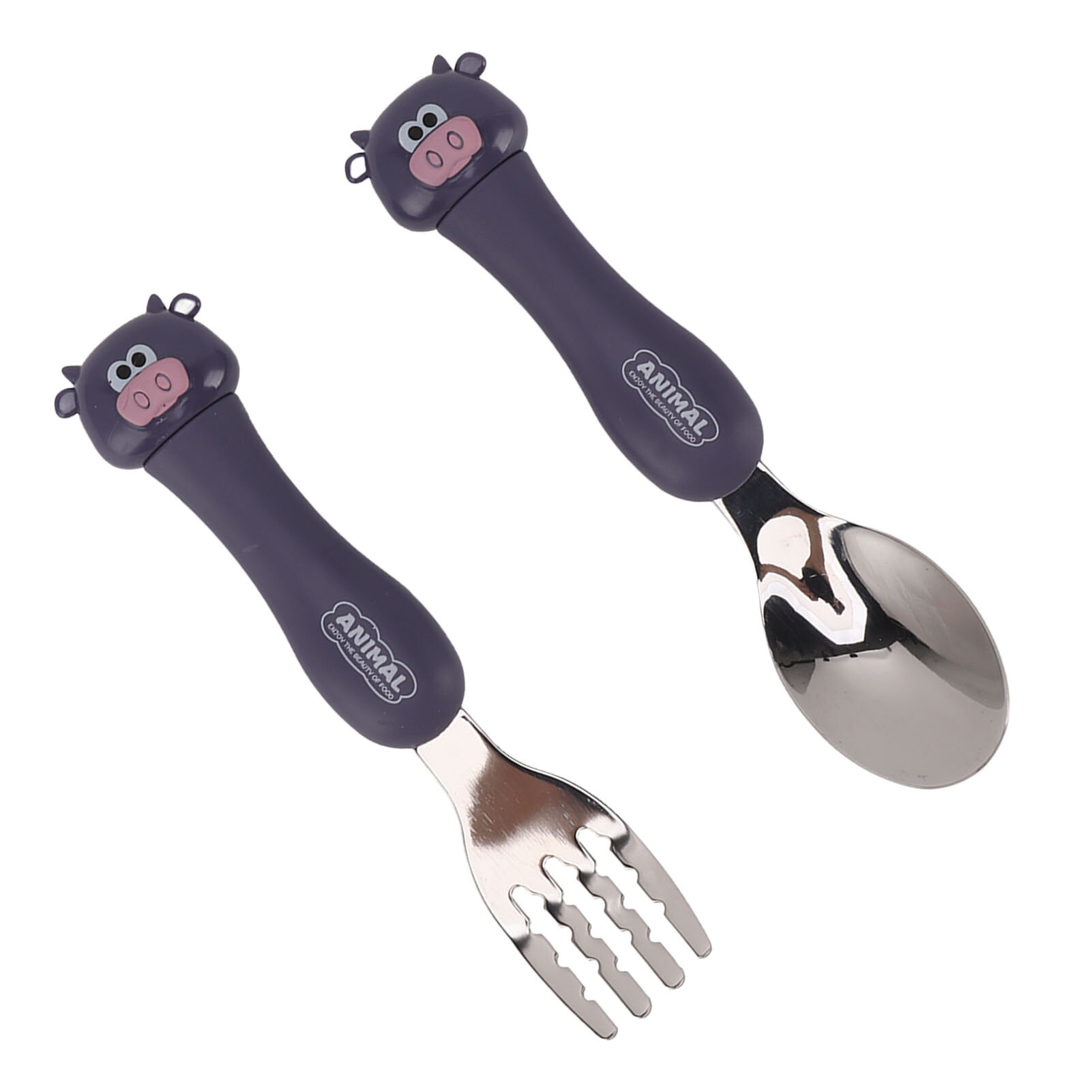Мультяшная вилка, ложка из нержавеющей стали, тренировочные ложки для кормления детей, вилки, портативная детская посуда с животными для детей, теленка