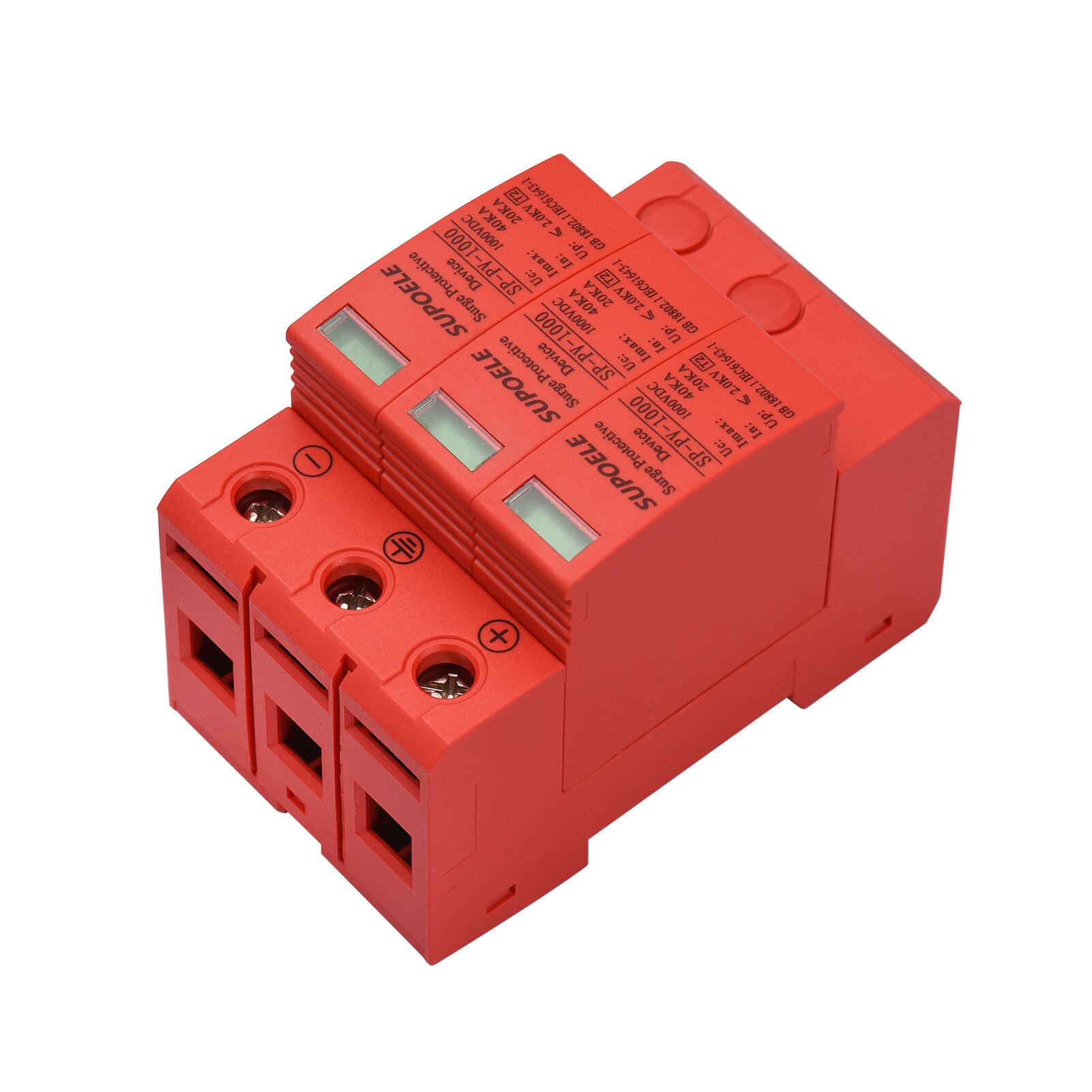 DC 1000V Устройство защиты от перенапряжений 3P 40KA Разрядник для защиты от перенапряжений Фотогальванический PV Грозозащитный предохранитель Автоматический выключатель Установка на DIN-рейку