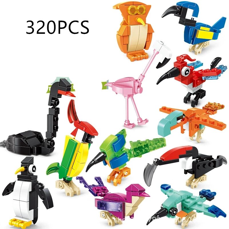 Мини-конструктор 3D животные и насекомые 52095-12PCS