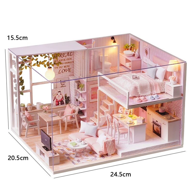 Набор для сборки кукольного домика Battoom деревянный 3D пазл L-022-B With Cover