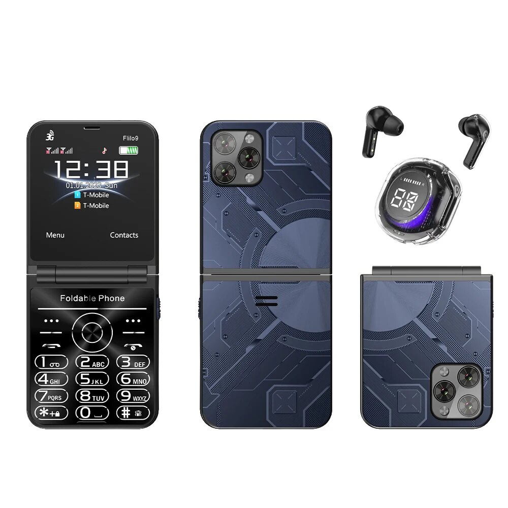 SERVO Flilo9 3G Foldable Mobile Phone Dual SIM Standby Speed Dial Flashlight Call Recording 2.6" Display Filp Button Cellphones