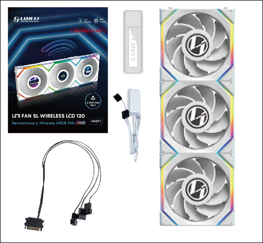 Комплект вентиляторов для корпуса Lian Li UNI FAN SL WIRELESS LCD 120 Reverse Blade ARGB White (G99.12RSLLCD1W3W. R0)