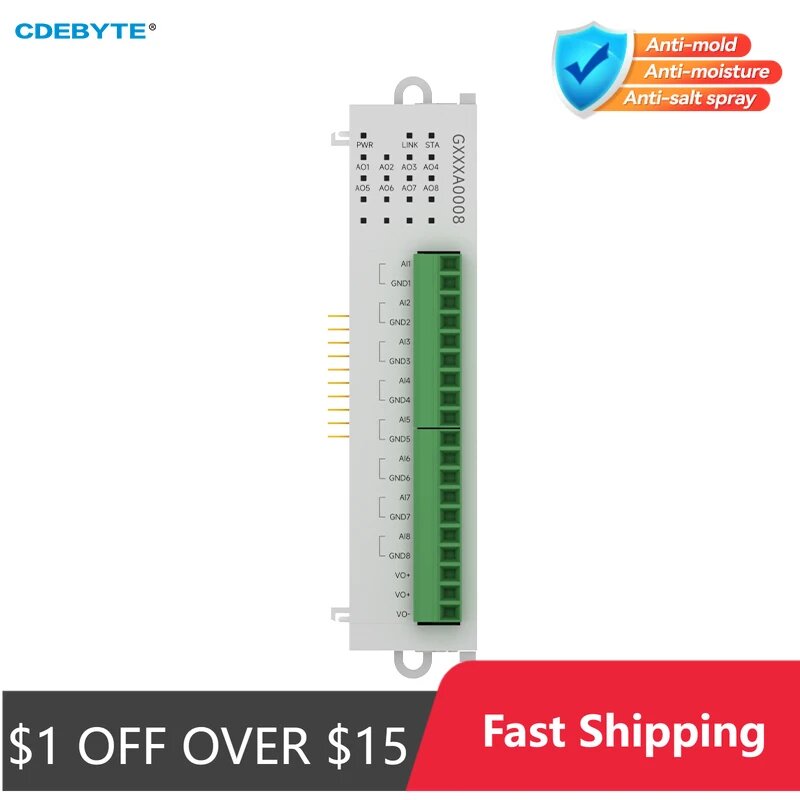 8AO Распределенный модуль удаленного ввода-вывода Модуль расширения CDEBYTE GXXXA0008 Modbus TCP/RTU Аналоговый переключатель Сбор данных Светодиодный индикатор