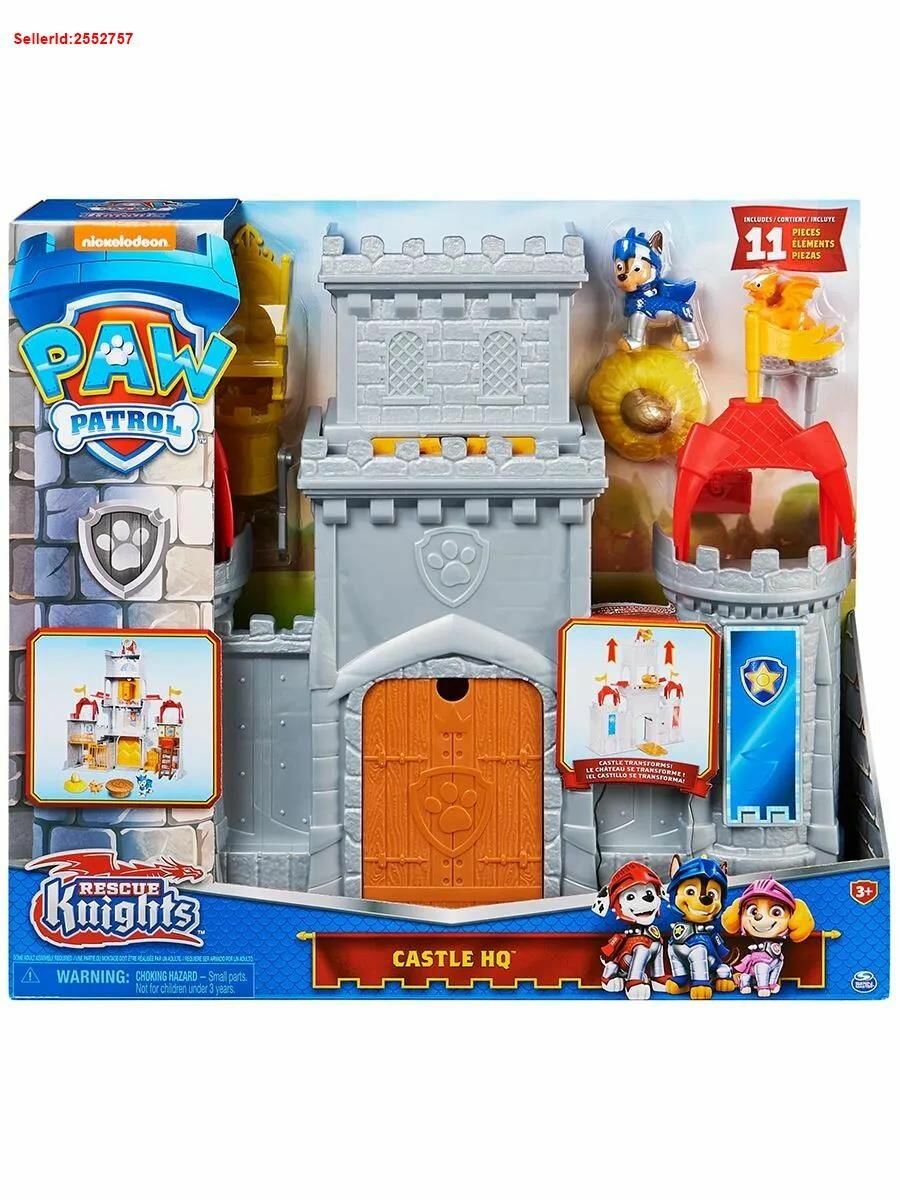Spin Master Nickelodeon Paw Patrol Rescue Knights Castle HQ / Игровой набор-трансформер из 11 предметов с фигурками Чейза и мини-дракона Драко, детские игрушки для детей в возрасте от 3 лет