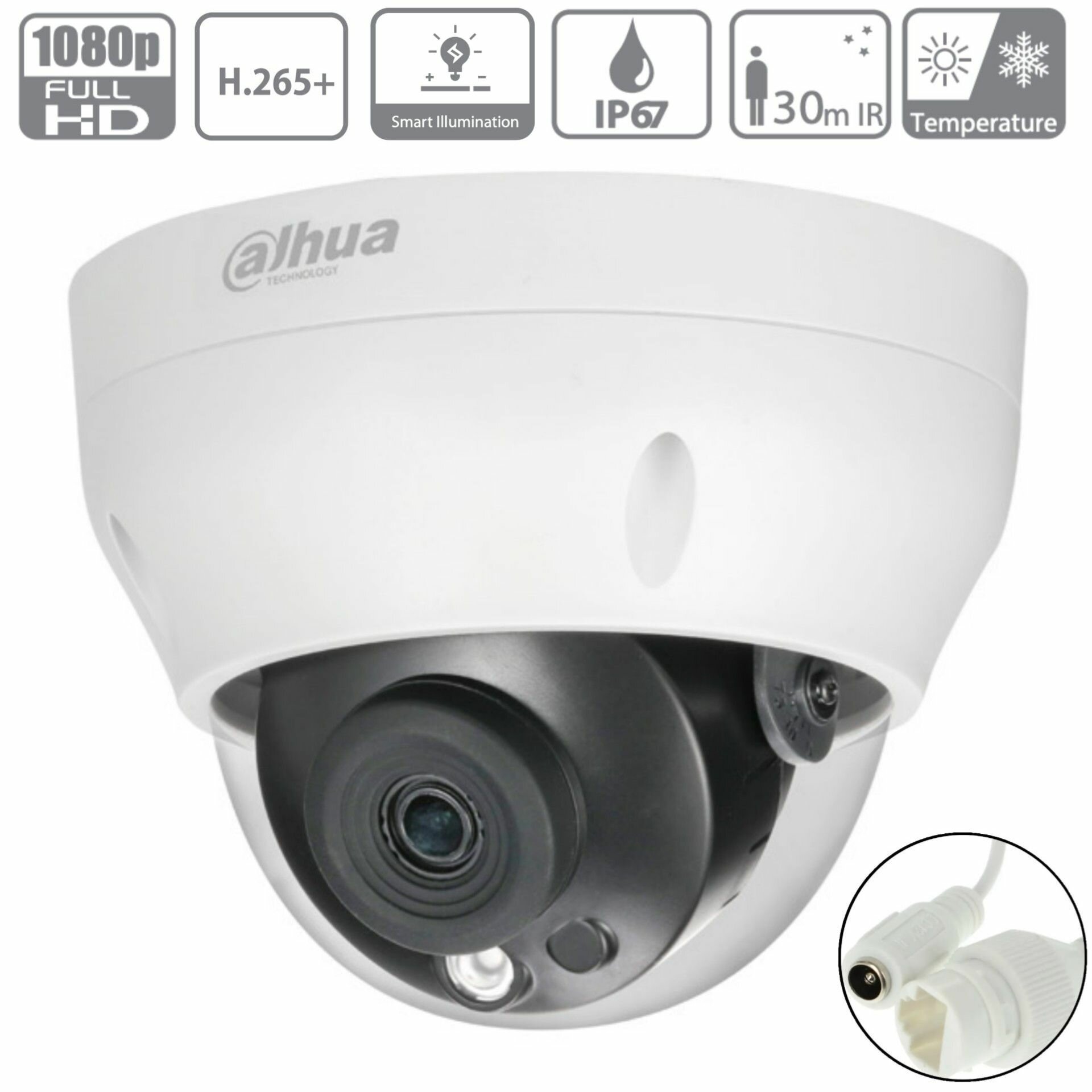 Dahua DH-IPC-HDPW1230R1P-0360B-S5 2Мп 3,6 мм - камера видеонаблюдения IP внутренняя и уличная, цифровая купольная IP-видеокамера для улицы и помещений с ИК-подсветкой, 1920x1080 Full HD