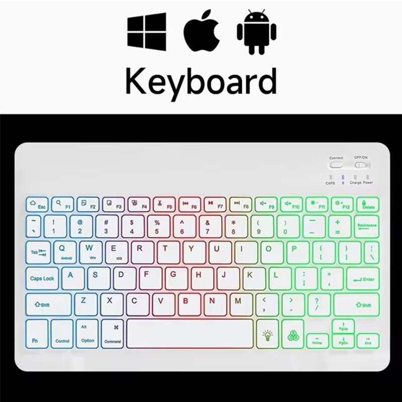 030 Беспроводная Bluetooth-клавиатура RGB Красочная подсветка плоский 10-дюймовый светящийся смешанный цвет три системы