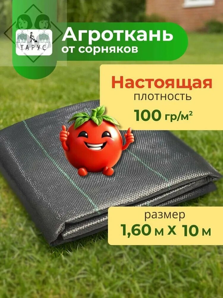 Агроткань от сорняков Полипропилен, 1.6x10 м, 100 г-кв. м, 100 мкм, 1 шт