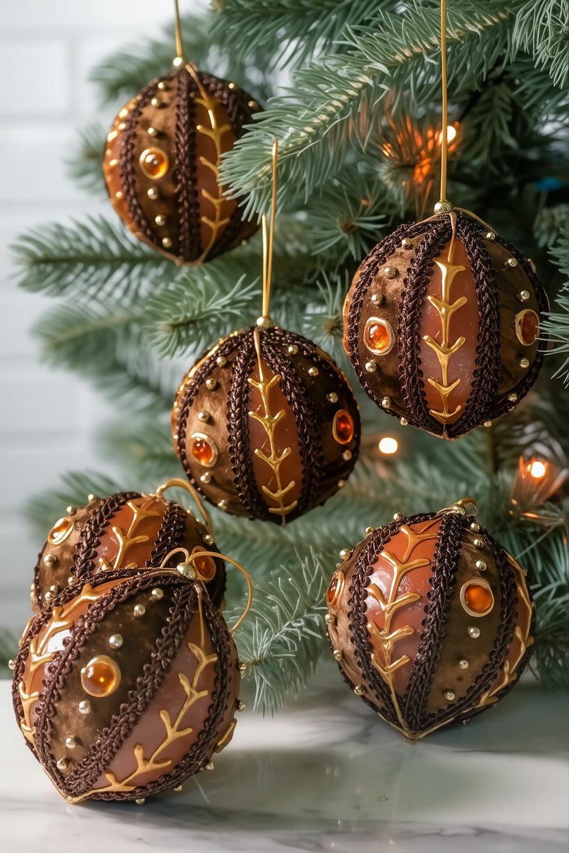 Набор ёлочных шаров секстет кофейный, полиэстер, коричневый с золотым, 8 см, 6 шт, Winter Deco 2007631