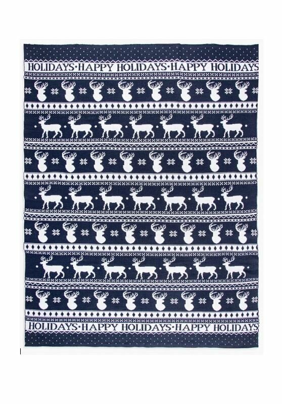 Плед детский Amarobaby Pure Love Christmas, синий, вязаный, 50% шерсть 50% пан, размер 75х105 см.