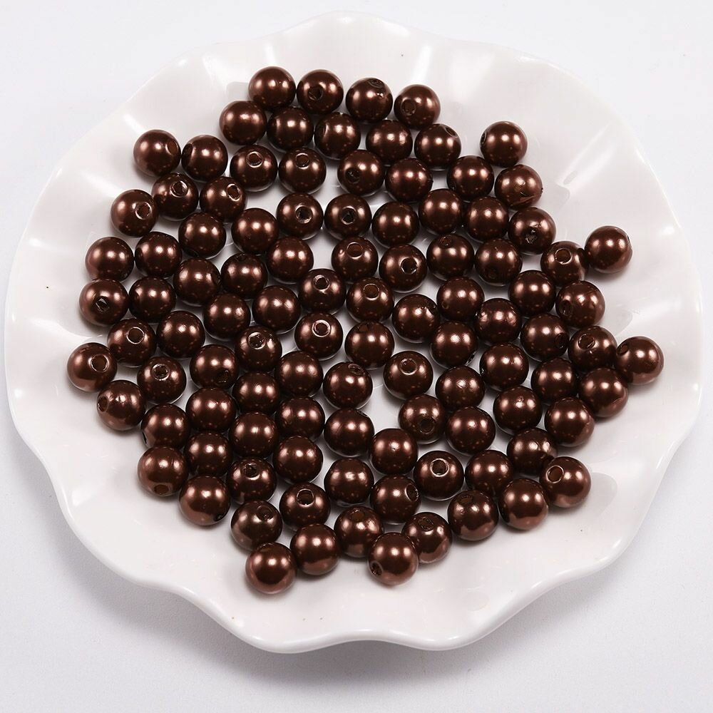 Бусины для рукоделия Размер 8 мм 100 шт. пластик жемчужные бусины, цвет коричневый