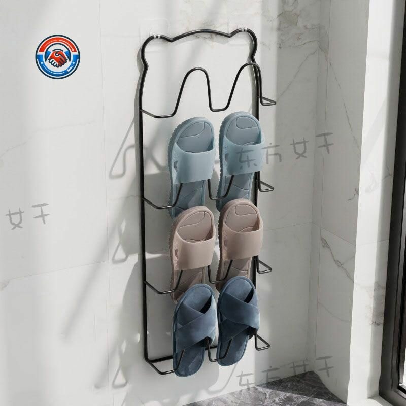 Настенная полка для тапочек без отверстий, из железа в стиле современный минимализм, компактная и антикоррозийная для ванной с изогнутыми круглыми крючками