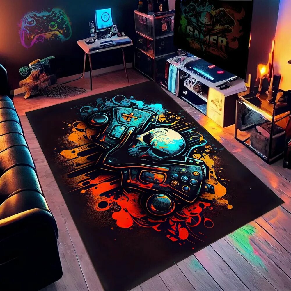DISTAN Ковер Полиэфирное волокно, высота ворса 5,5 мм, нескользящее моющееся, ковер для игровой зоны, ковер для мальчиков и девочек подростков, игровой контроллер PS, дизайн игрового контроллера, подходит для спальни, игровой комнаты, гостиной 200x150 см