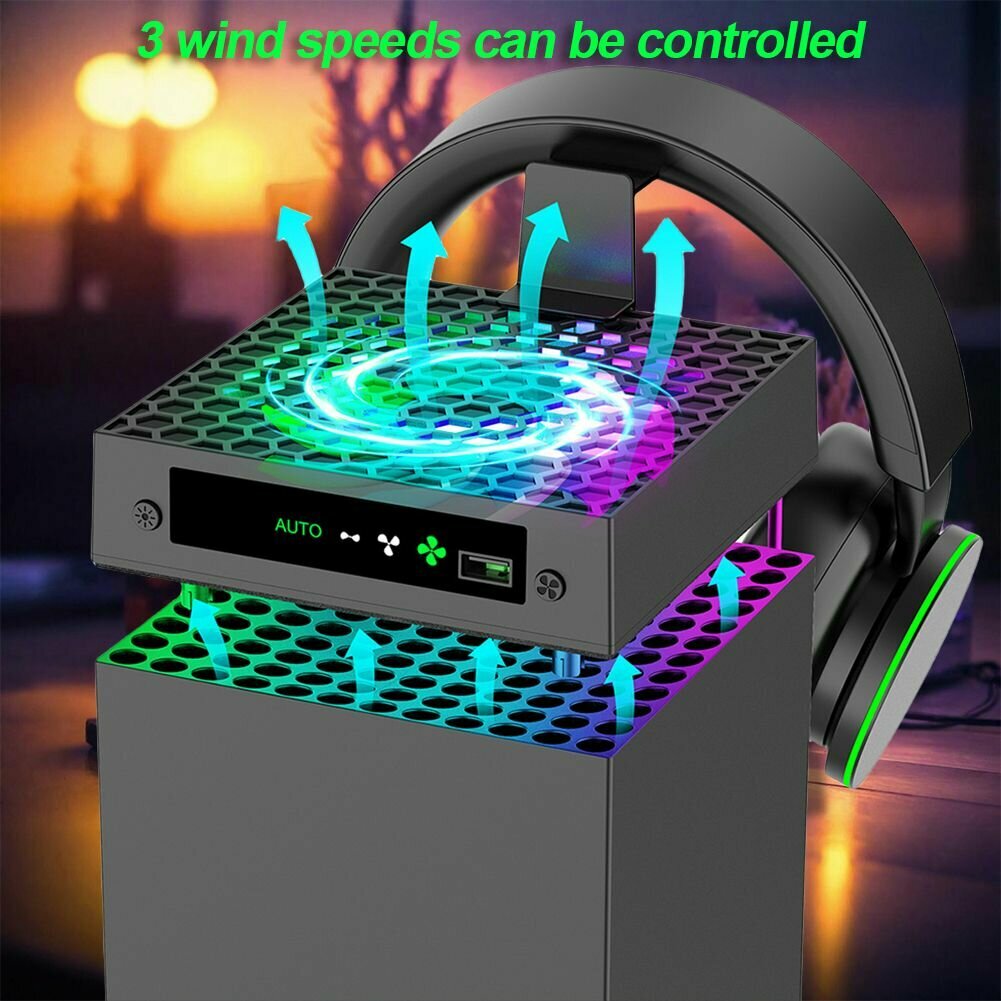 Охлаждающий вентилятор RGB, 3 уровня, вентилятор с регулируемой скоростью, система охлаждения, USB-порт, вентилятор рассеивания тепла для консоли Xbox Series X